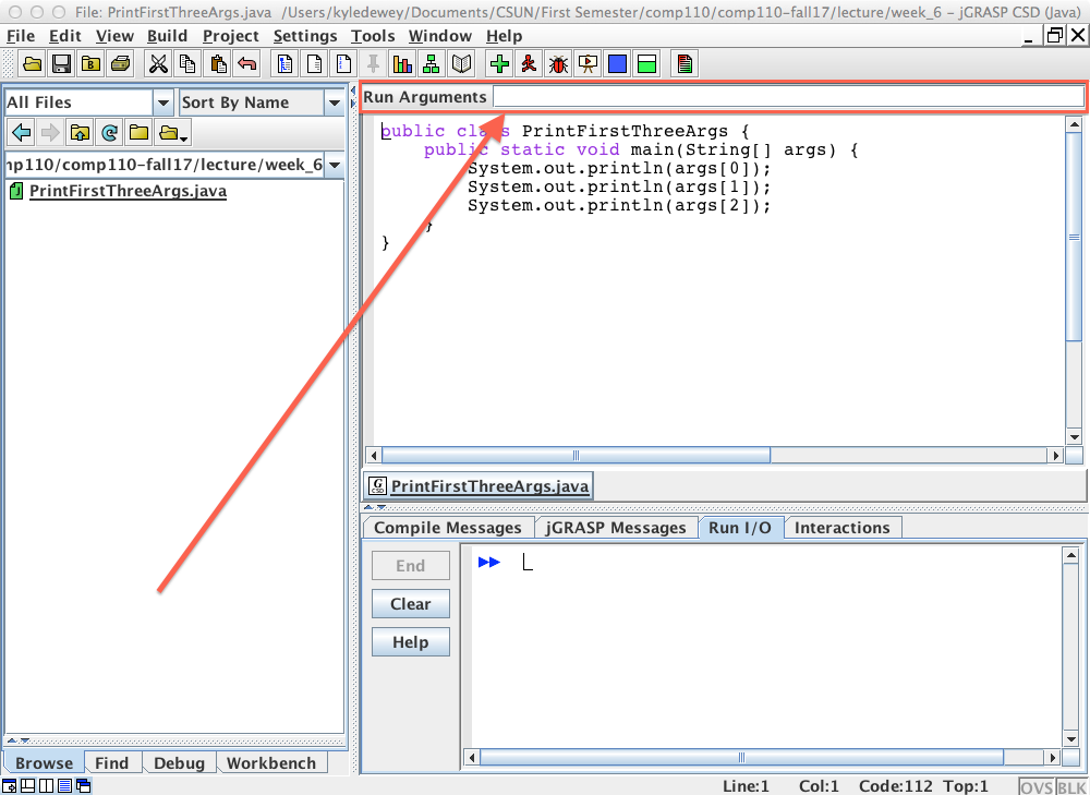 Specifying Command Line Arguments In JGrasp