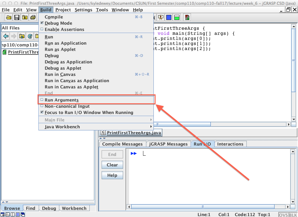 Specifying Command Line Arguments In JGrasp